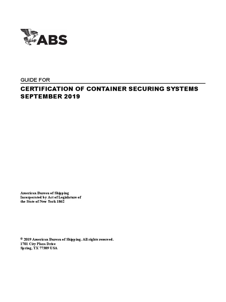 Abs Guide For Certification of Container Securing Systems 2019 09 | PDF