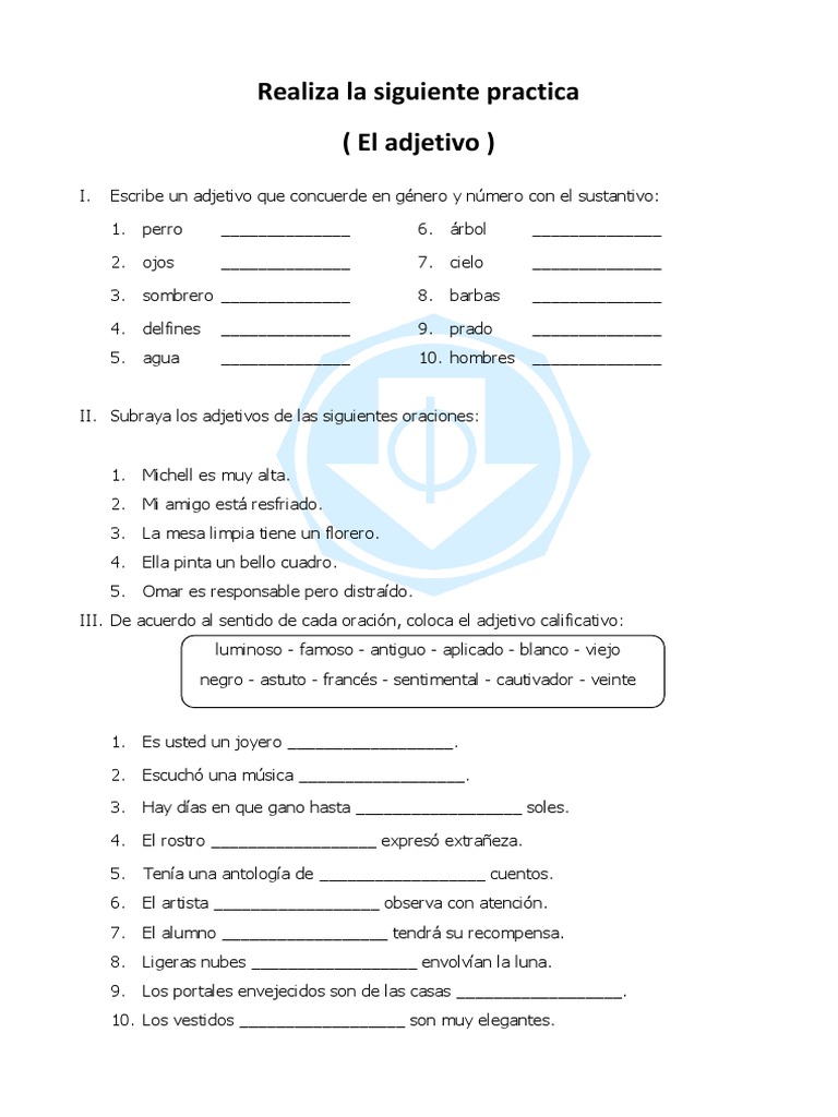 Ficha Adjetivos Ejemplos para Sexto de Primaria | PDF | Adjetivo