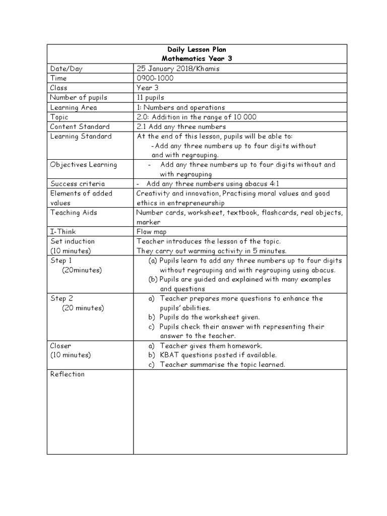 Year 3 Math Lesson Plan: Addition | PDF | Teaching Methods & Materials