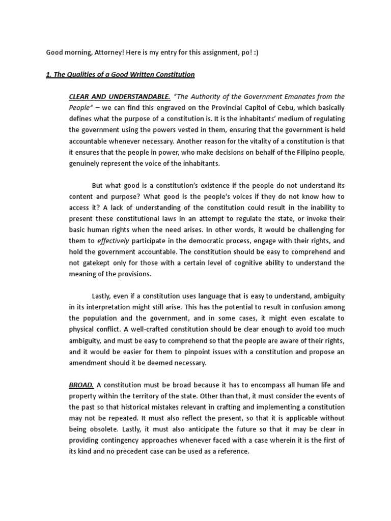 Qualities of an Effective Constitution | PDF | Constitution | United ...