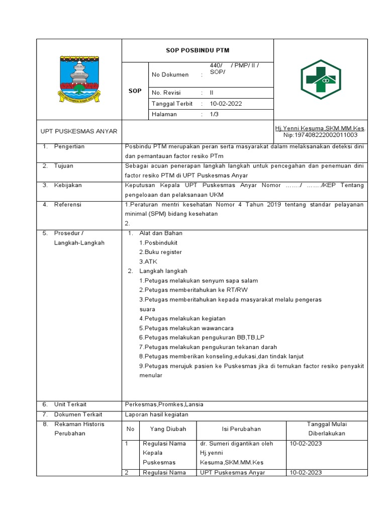 SOP Posbindu PTM 2023 | PDF | Sains & Matematika