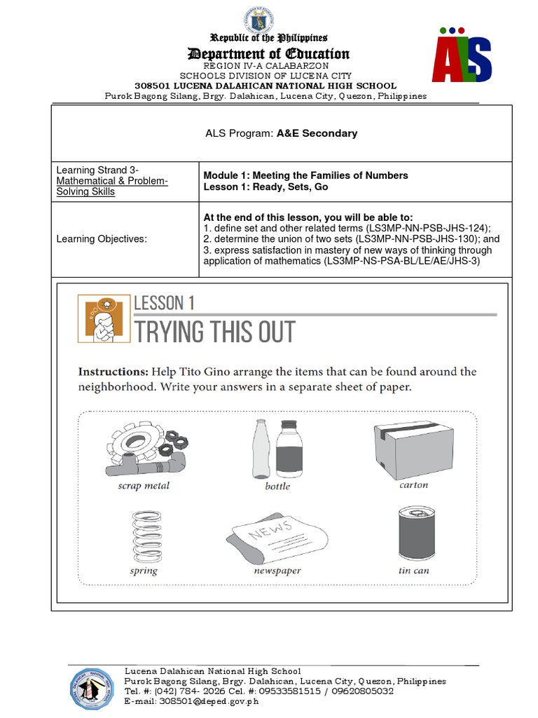 LS3 Lesson 1 Module 1 | PDF | Integer | Behavior Modification