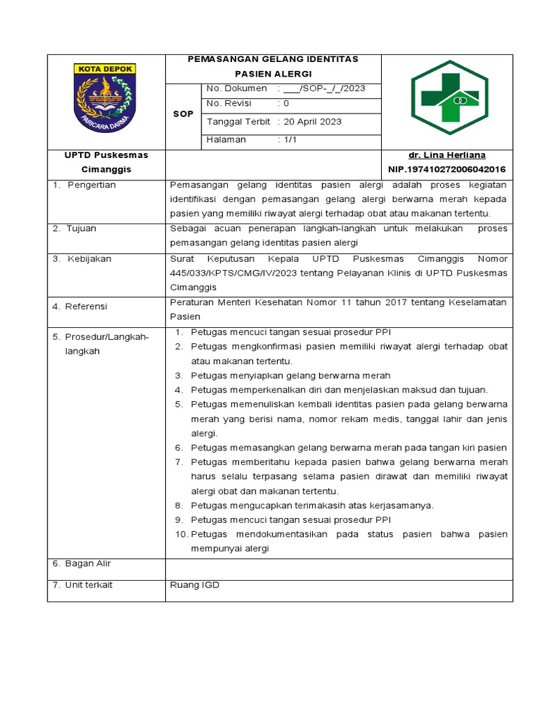 Sop 51 Pemasangan Gelang Alergi | PDF