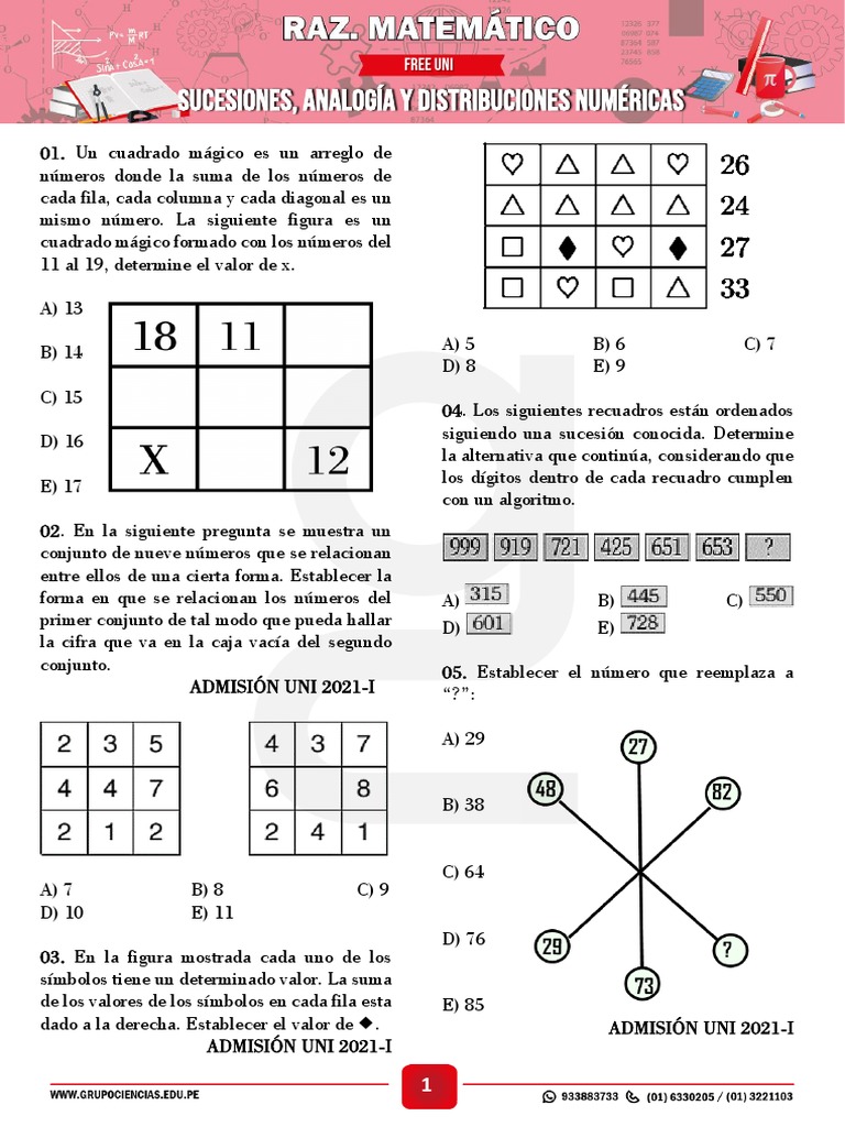 SUCESIONES, ANALOGÍAS Y DISTRIBUCIONES NUMÉRICAS - RAZ. MATEMATICO | PDF | Matemáticas
