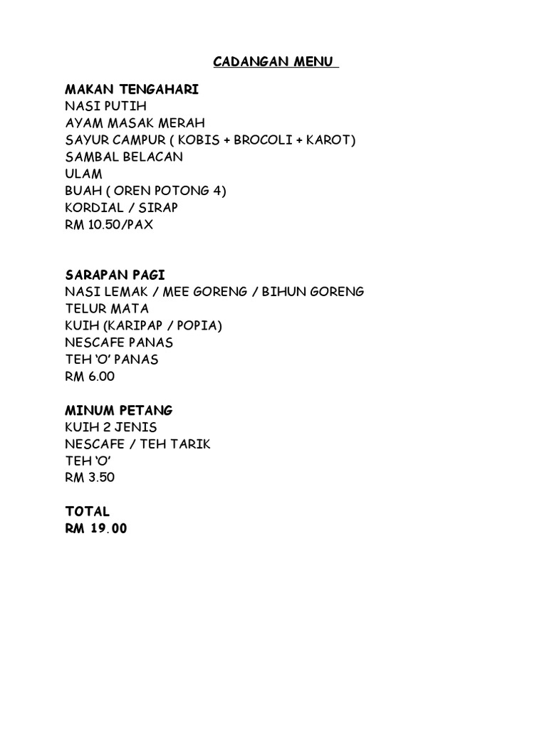 Cadangan Menu Kursus Hoki | PDF