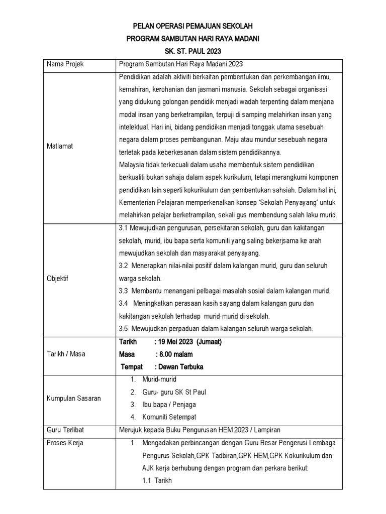 Pelan Operasi Raya Madani 2023 | PDF