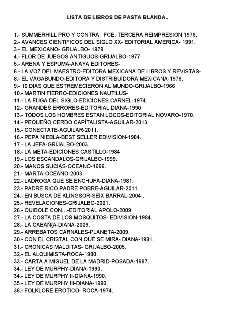 Lista de Libros | PDF