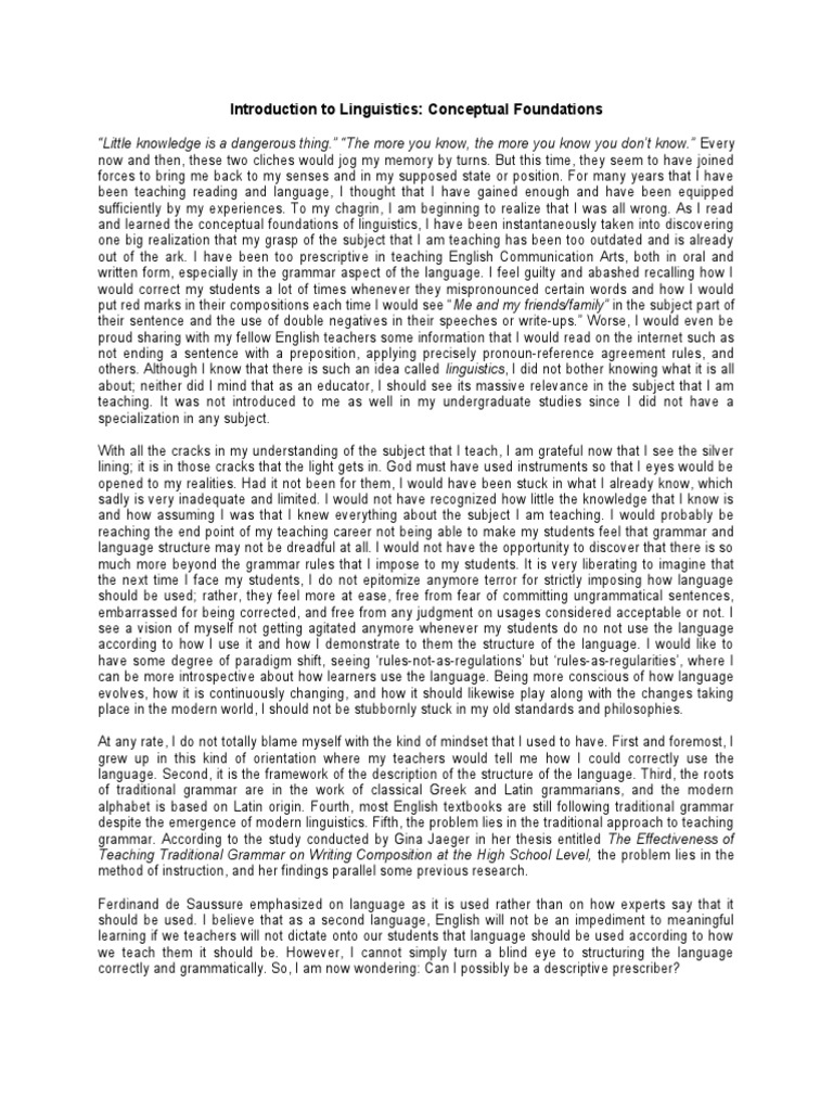 Introduction To Linguistics | PDF | Grammar | Linguistics