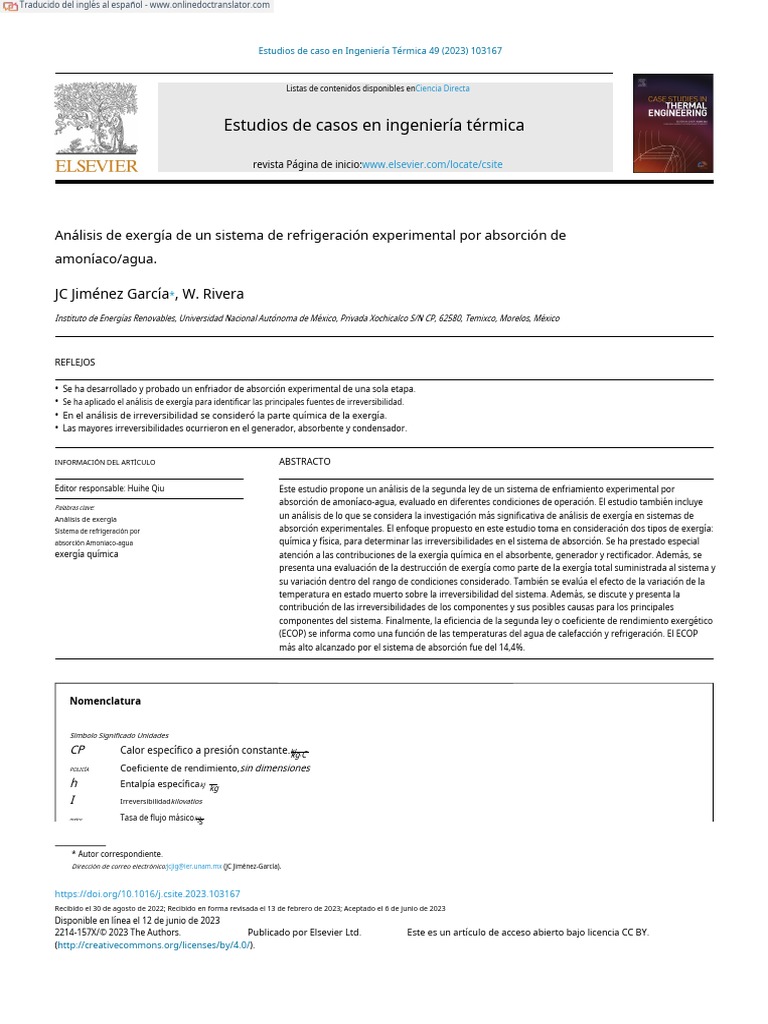 JCS - 2023 - Exergy Analysis of An Experimental Ammoniawater Absorption ...