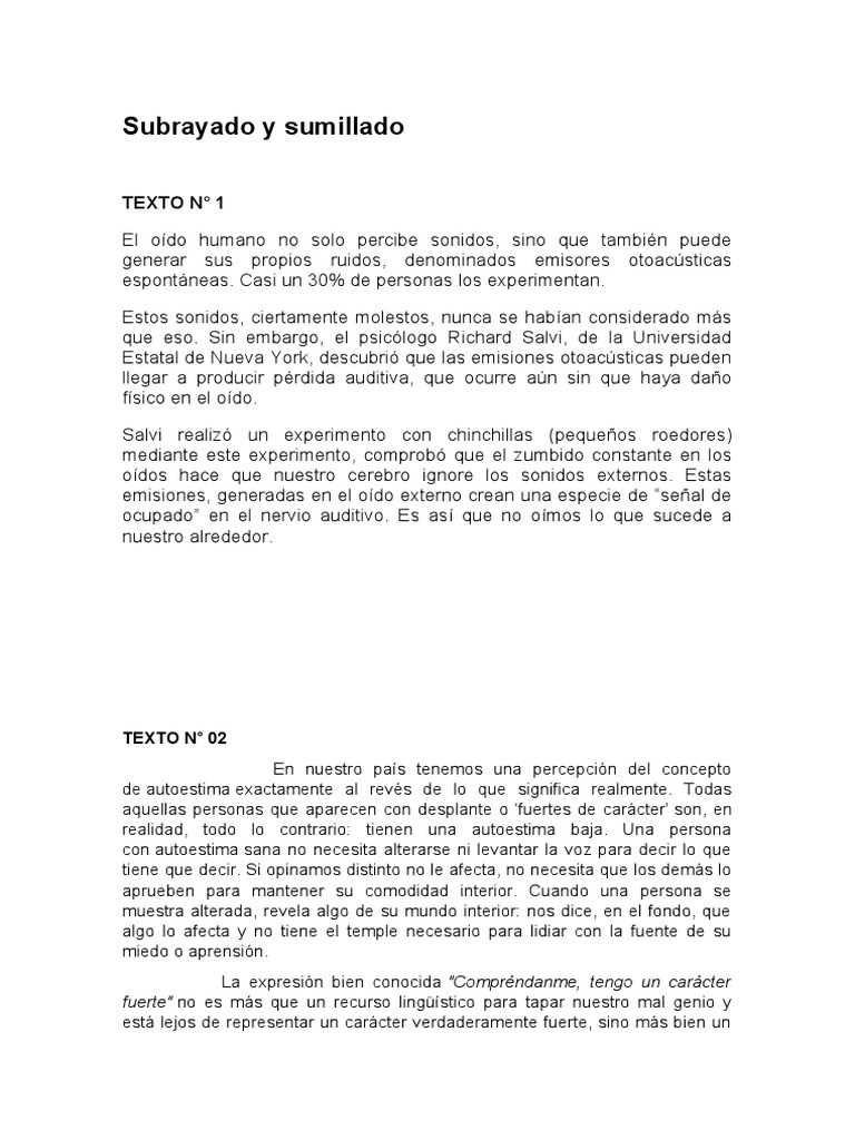 PRÁCTICA CALIFICADA - Subrayado y Sumillado | PDF | Autoestima | Temor