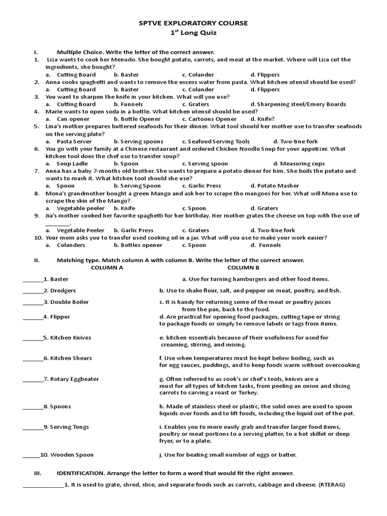 Sptve Exploratory Course Q1 | Download Free PDF | Spoon | Soup
