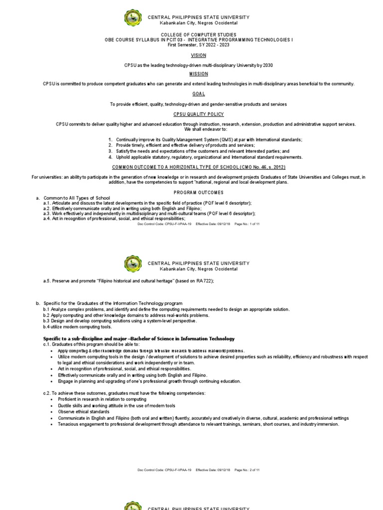 Integrative Programming Syllabus | PDF | Computer Programming | Object ...