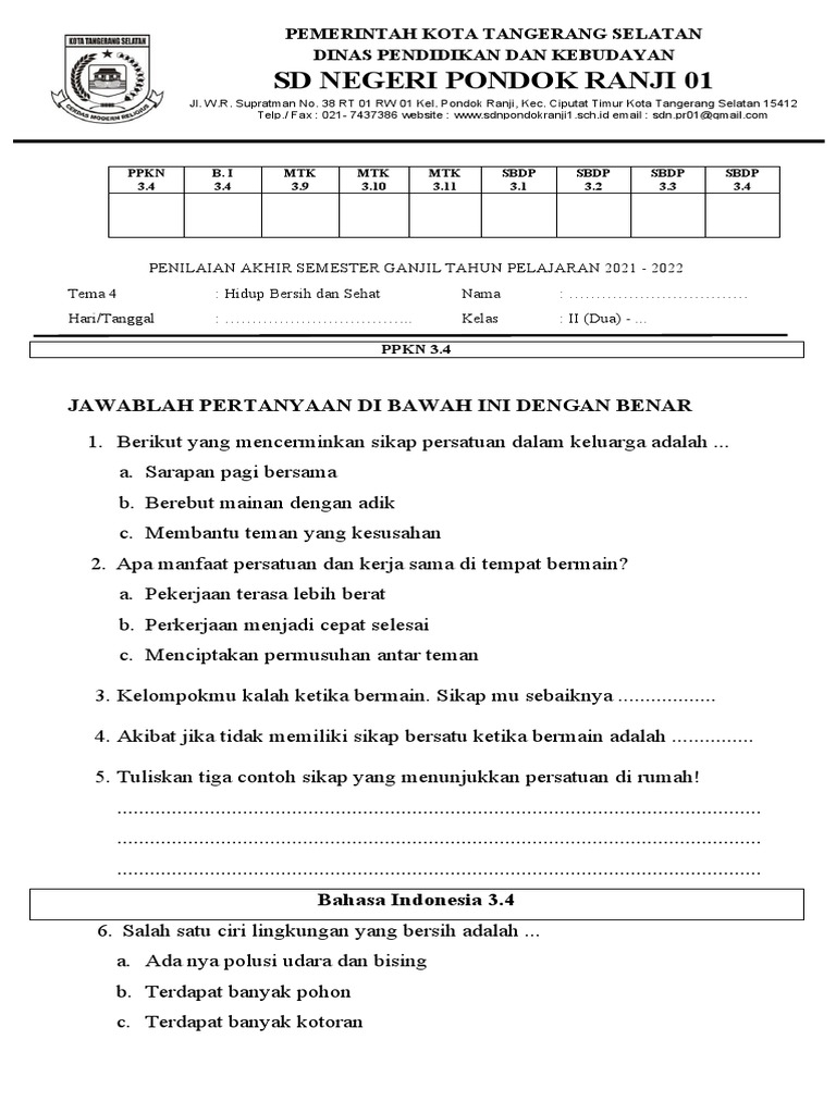 Contoh Ranji dalam Penilaian Semester | PDF