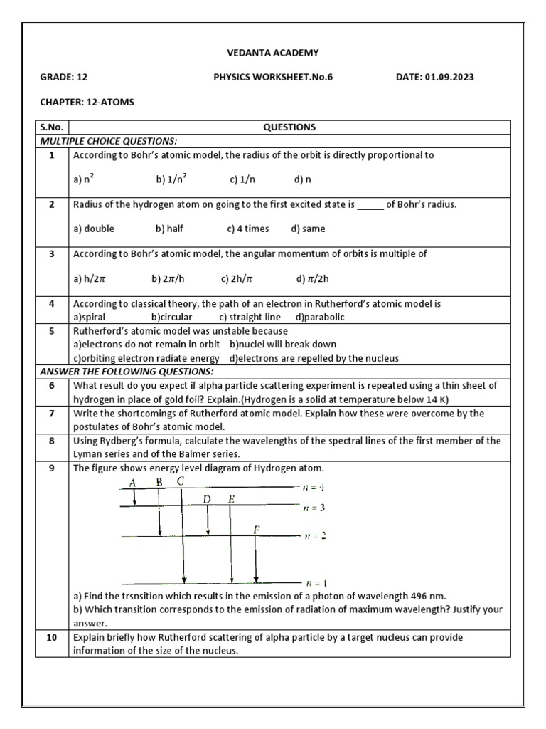 GRADE 12 PHYSICS WORKSHEET No.6 (01.09.23) | PDF