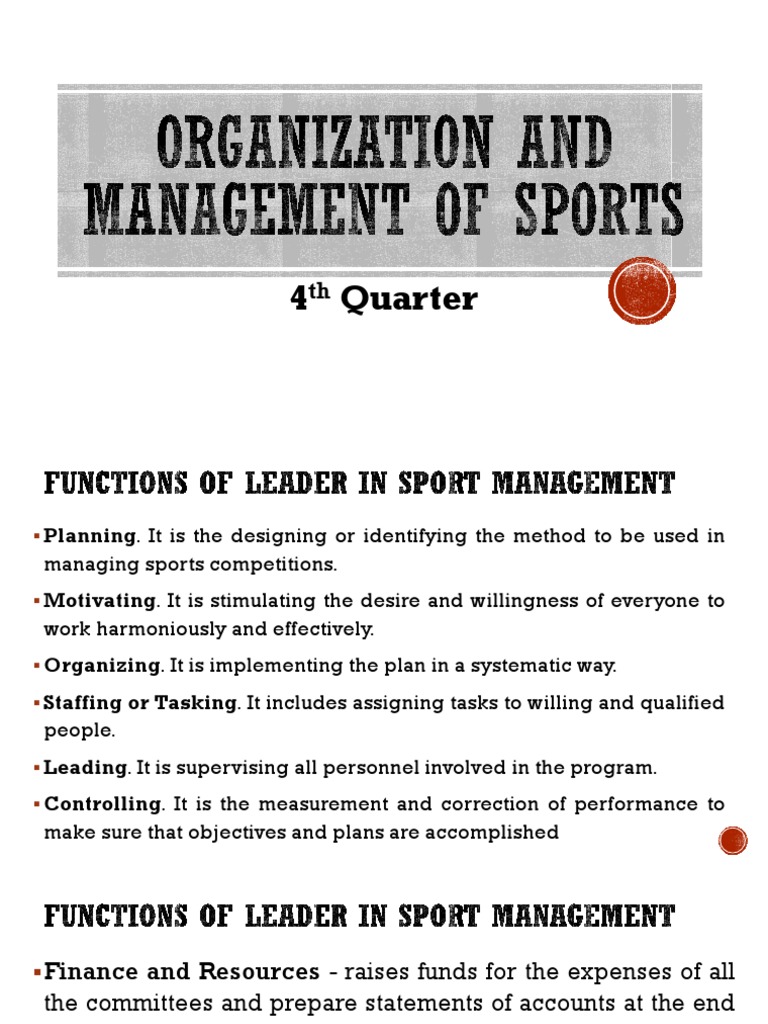 Organization and Management of Sports | PDF | Tournament | Sports