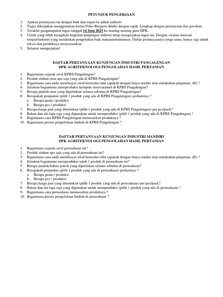 Tugas Wawancara DPK - Kunjungan Industri | PDF