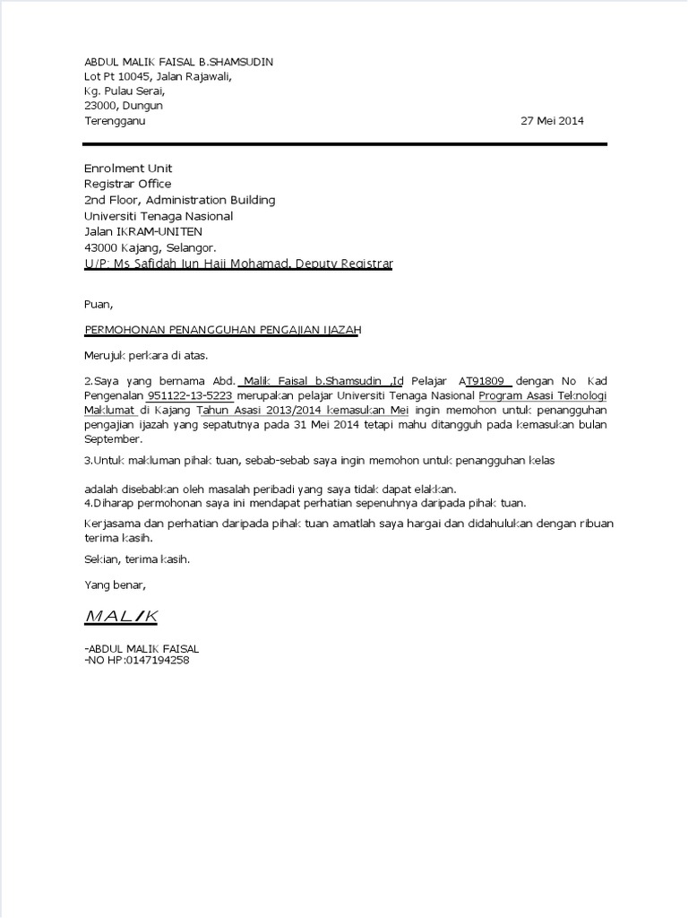 Dokumen - Tips - Contoh Surat Penangguhan Pengajian | PDF