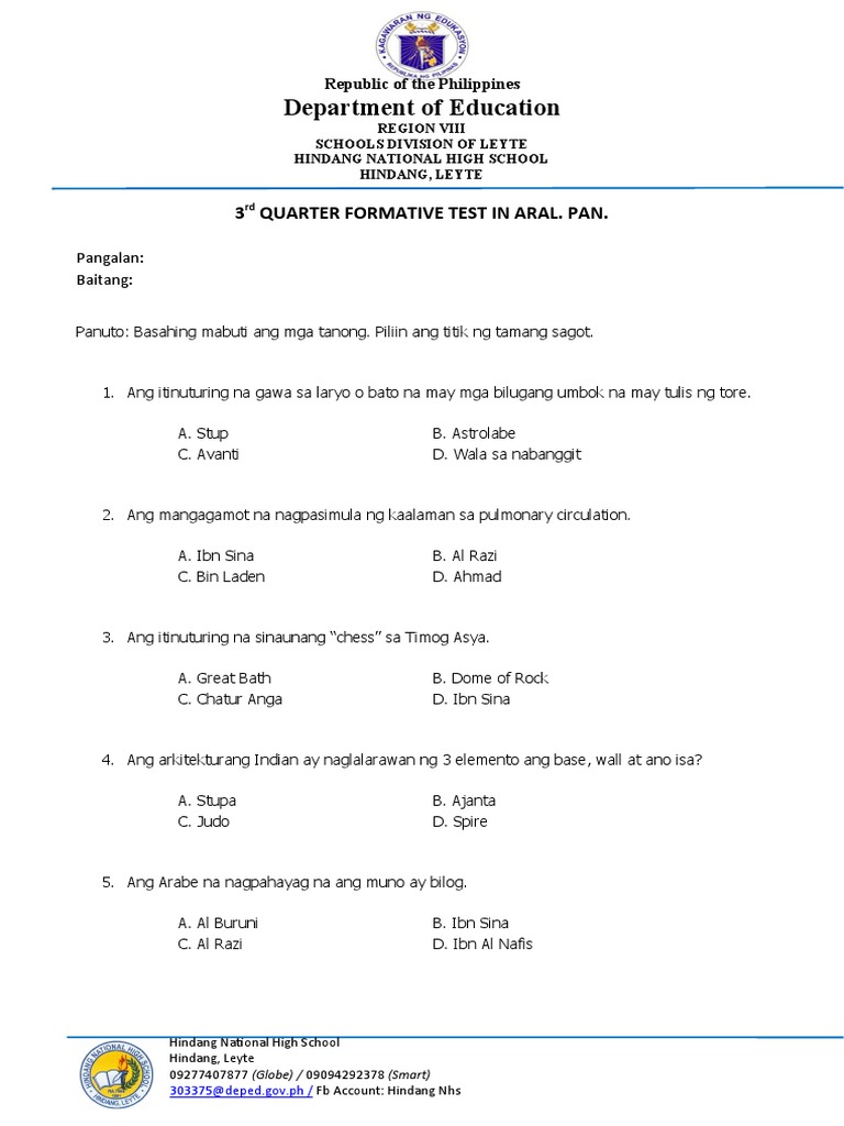 1st Quarter Summative Test | PDF