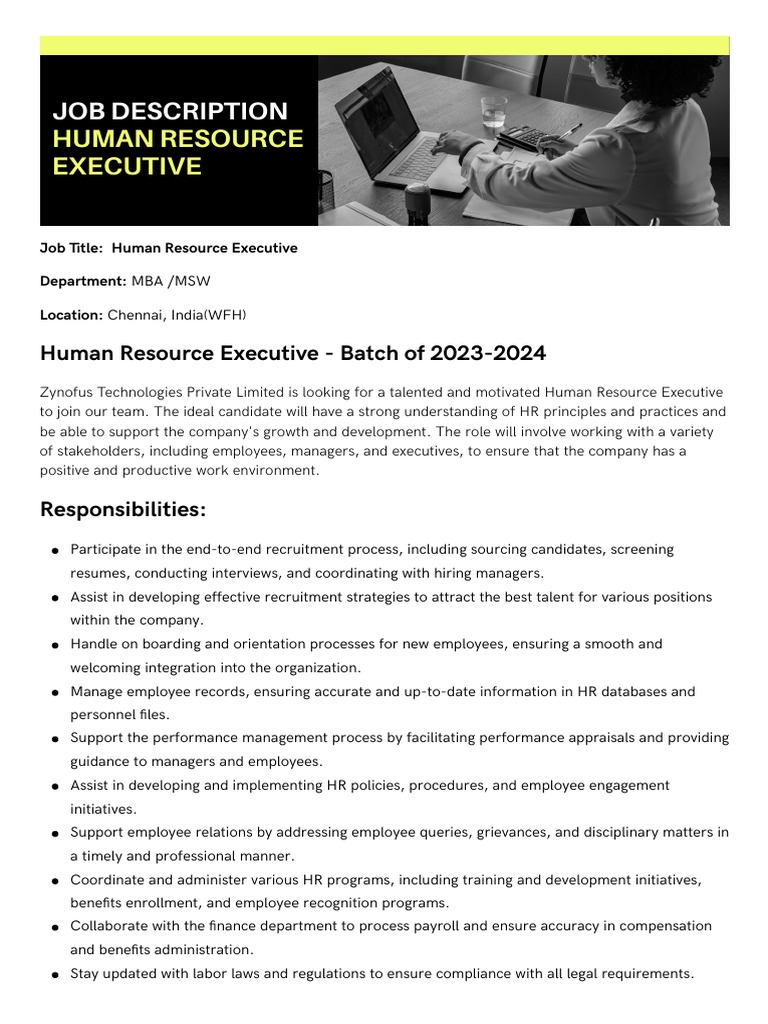 HR Executive Job Description 2023-2024 | PDF | Human Resource ...
