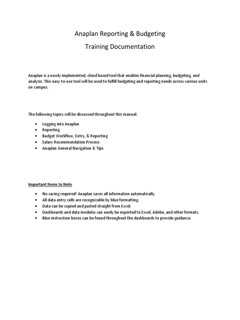 Anaplan Budgeting & Reporting Guide | PDF | Microsoft Excel | Computer ...
