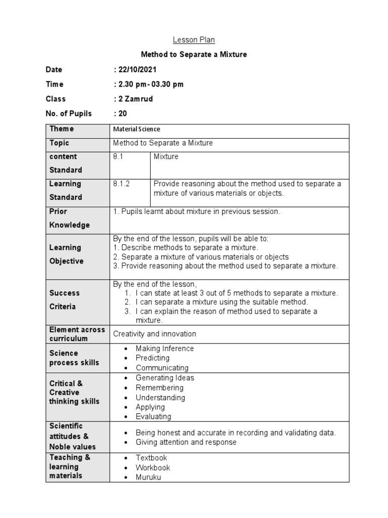 5E LP - Mixture (Year 2) Group 4C2 Update | PDF | Learning | Science