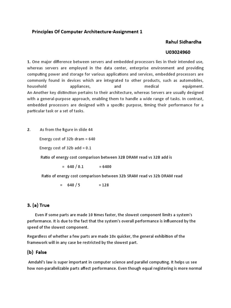 Principles of Computer Architecture-Assignment 1 | Download Free PDF | Central Processing Unit ...