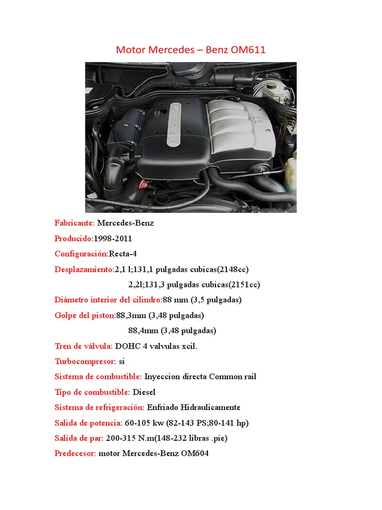 Motor Mercedes-Benz OM611 Especificaciones | PDF