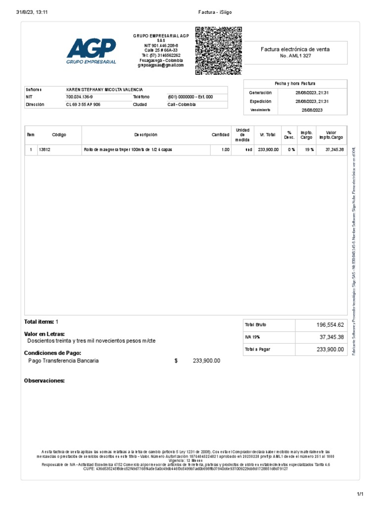 Factura #113 MercadoLibre | PDF | Pagos | Industrias de servicio