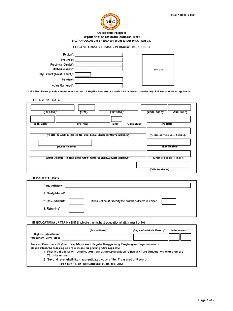 Elective Local Official PDS | PDF | Government