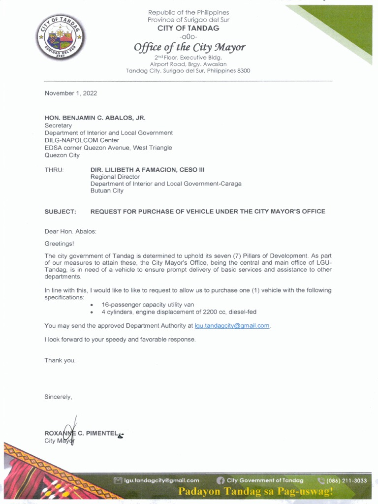 Basic Letter Request From The LCE 16 Passenger Capacity Utility Van | PDF