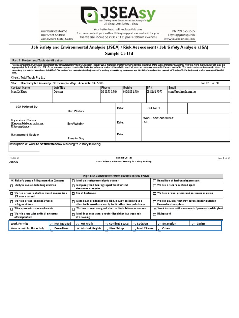 JSA for External Window Cleaning | PDF | Risk | Safety