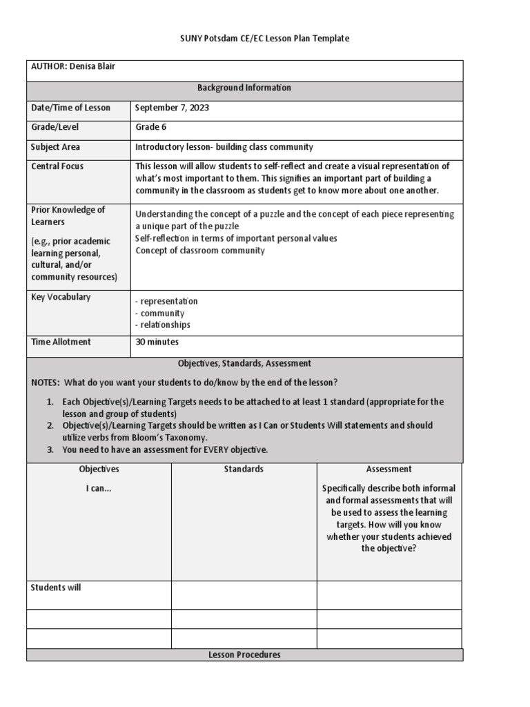 GRED664.Lesson Plan Template - Lesson 1 | PDF | Lesson Plan | Learning