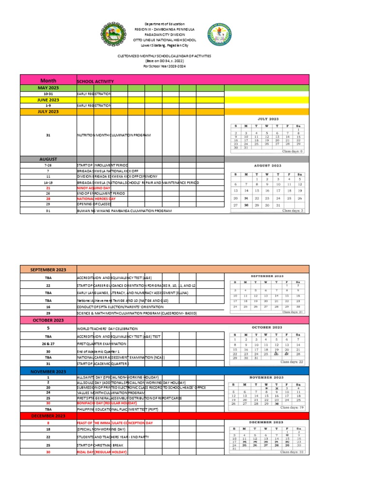 School Year Activities 2023-2024 | PDF | Observances | Holidays