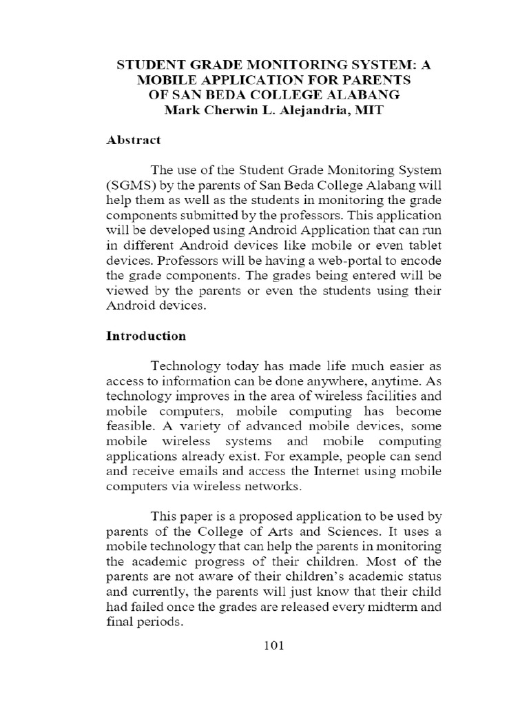 STUDENT GRADE MONITORING SYSTEM - A MOBILE APPLICATION FOR PARENTS OF ...