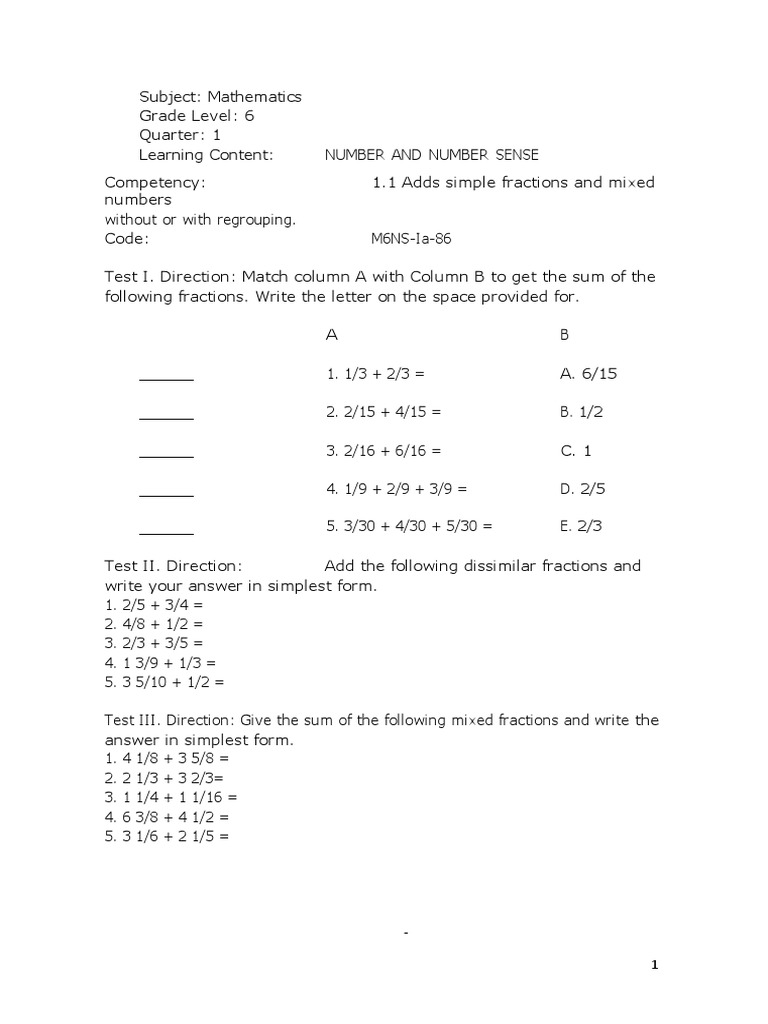 1st Quarter Grade 6 Math Item Bank | PDF | Mathematics | Curriculum