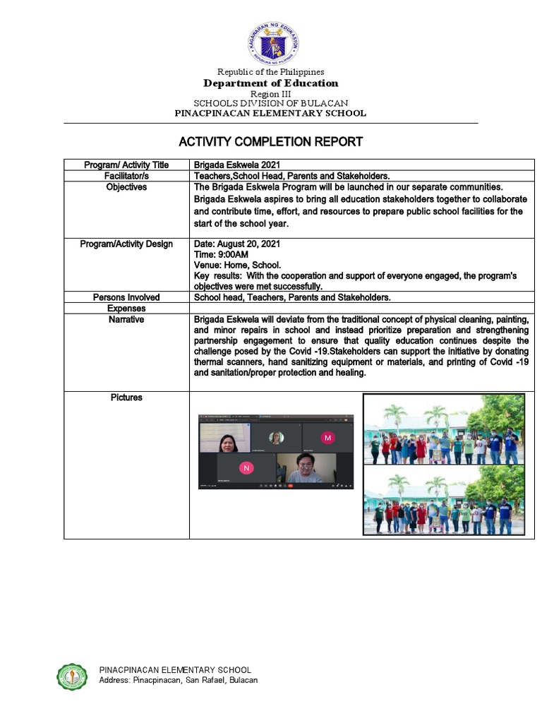 ACR Brigada Eskwela PinacES ES | PDF