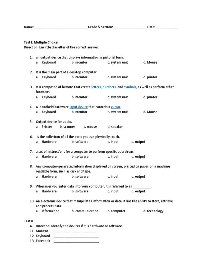 Ict Long Quiz Quarter 1 | PDF | Computer Hardware | Computer Keyboard
