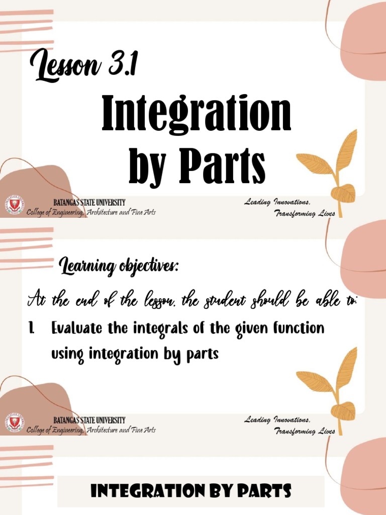 Lesson 3.1 - Integration by Parts | PDF | Complex Analysis | Analysis