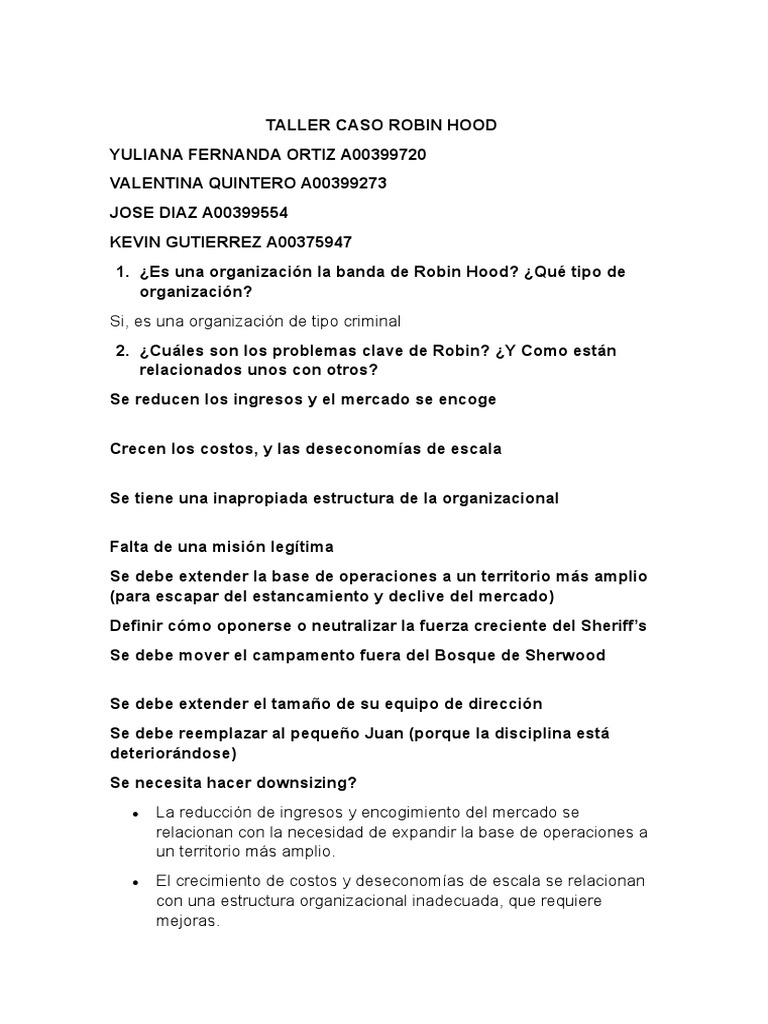 Taller Caso Robin Hood | Descargar gratis PDF | Negocios económicos ...