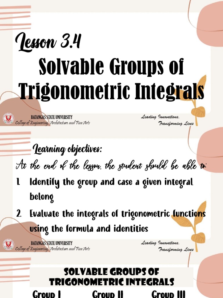 Lesson 3.4 - Solvable Groups of Trigonometric Integrals | PDF | Trigonometric Functions | Geometry