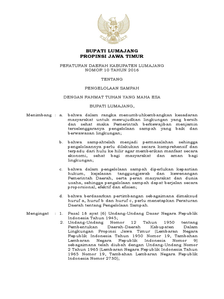 Perda No. 10 Tahun 2016 (Sampah) | PDF
