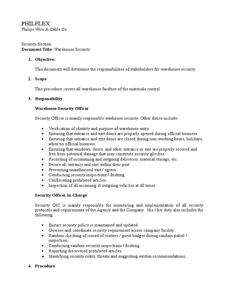 Warehouse Security Procedure | PDF | Security Guard | Warehouse