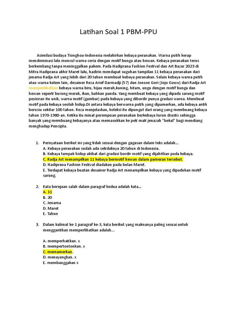 Latihan Soal 1 PBM-PPU | PDF