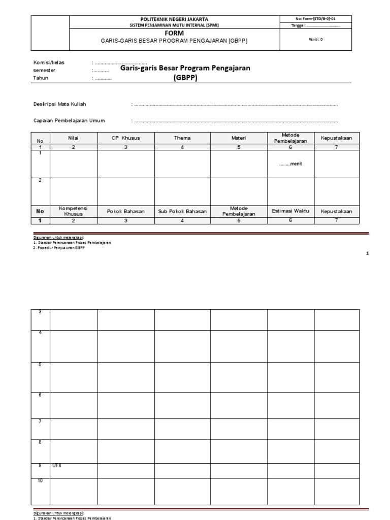 Format GBPP Sesuai SPMI | PDF