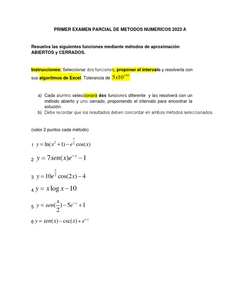 EXAMEN PARCIAL DE METODOS NUMERICOS 2023a | PDF