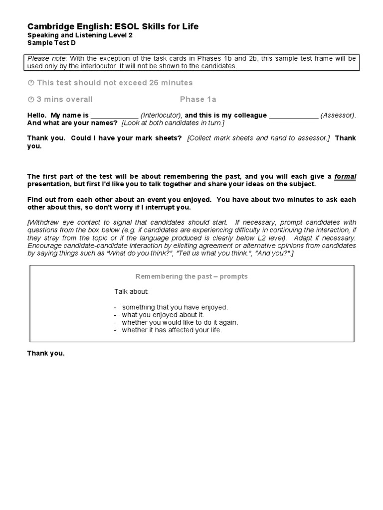 Cambridge English Esol Skills For Life Speaking and Listening Level 2 ...