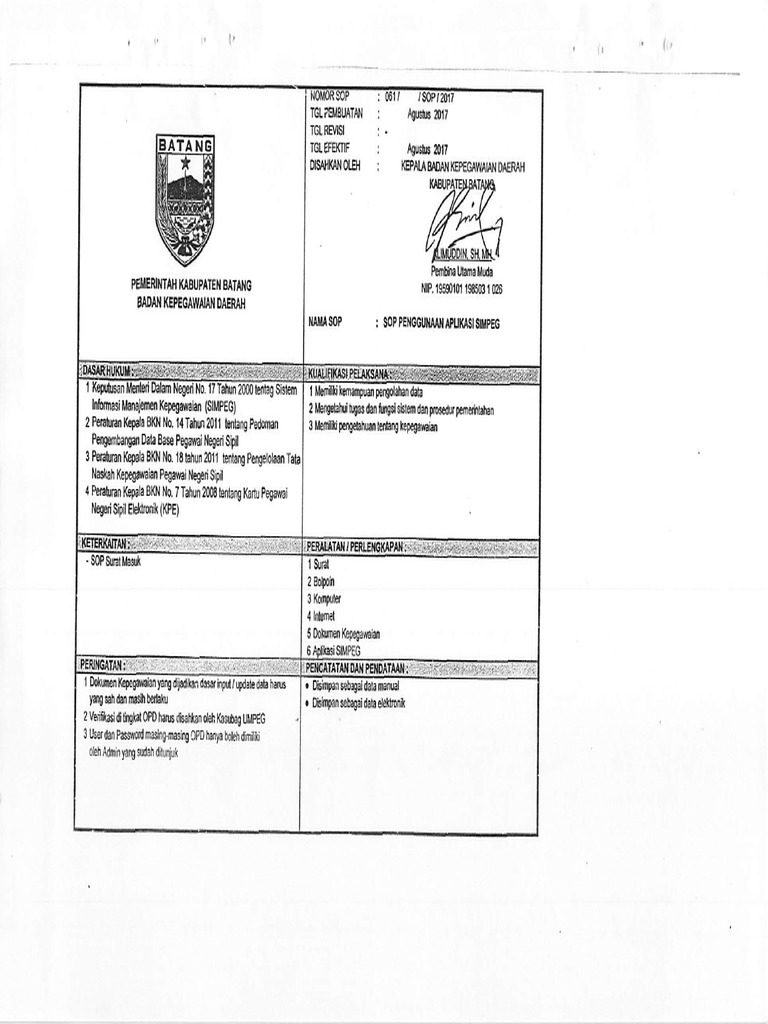 Sop Penggunaan Aplikasi Simpeg Pdf