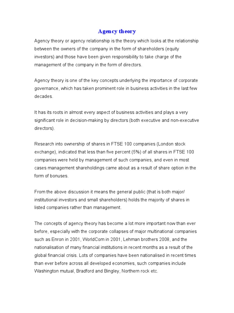 Agency Theory | PDF | Corporate Governance | Stocks