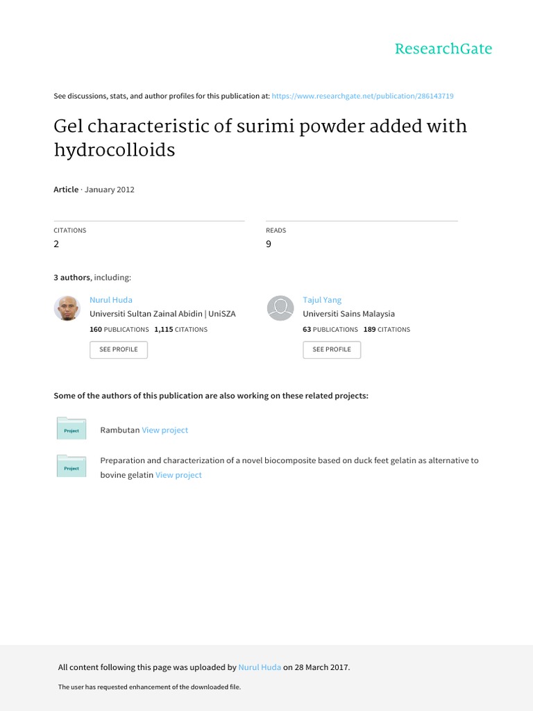 Hydrocolloids Impact on Surimi Gel Quality | PDF | Materials | Food And ...