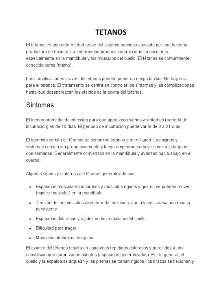 TETANOS | PDF | Enfermedades y trastornos | Epidemiología